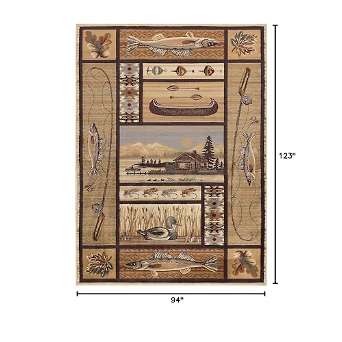 Lodge Retreat Novelty Lodge Pattern Beige Rectangle Area Rug, 8' x 10'