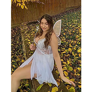 Avidlove Wedding Lingerie for Bride Lace Babydoll Sexy Lace Sleepwear for Women White