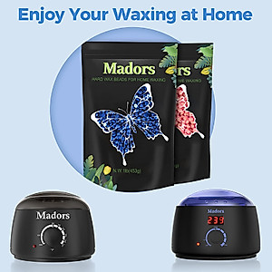 Madors Hard Wax Beads for Hair Removal -1lb/16oz Wax Beans Kit with 10 Wax applicator Sticks for Full Body, Facial, Brazilian Bikin,and legs…