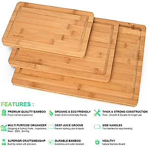 HOMBURY Bamboo Cutting Board Set - Bamboo Wood Cutting Board with Juice Groove Serving Tray for kitchen - Butcher Chopping Board for Meat - Ideal for Cheese, Fruit, Vegetables, Meat