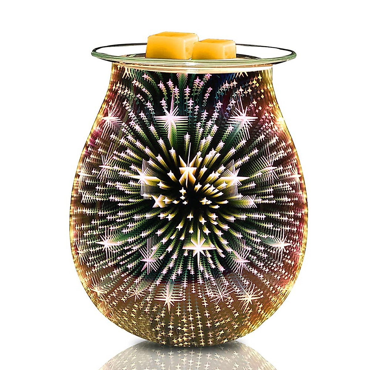 Lovegerger Electric Wax Warmer for Scented Candle Wax for Gifts & Home Decoration,Wax Burner for Aromatherapy,Fragrance Candle Night Light with 2 Light Bulbs(3D Starburst)