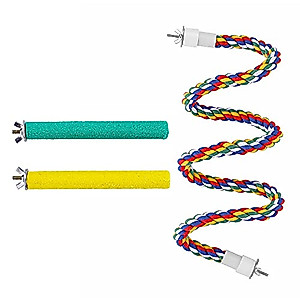 Mogoko Flexible Rope Bungee Bird Perch with 2Pcs Rough Sticks Bird Toy Birdcage Stands for Parrots Parakeets Cockatiels Conures Macaws Love Birds