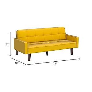 Anwickhomk 72" Convertible Folding Sofa Bed Futon,Modern Linen Fabric Sleeper Loveseat with 2 Pillows & Solid Wood Legs,Small Couch Bed Recliner Sofa for Living Room Apartment Office (Yellow-New)
