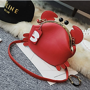 Personalized cartoon style ladies shoulder bag, crab-shaped messenger bag, animal style ladies handbag(Red)