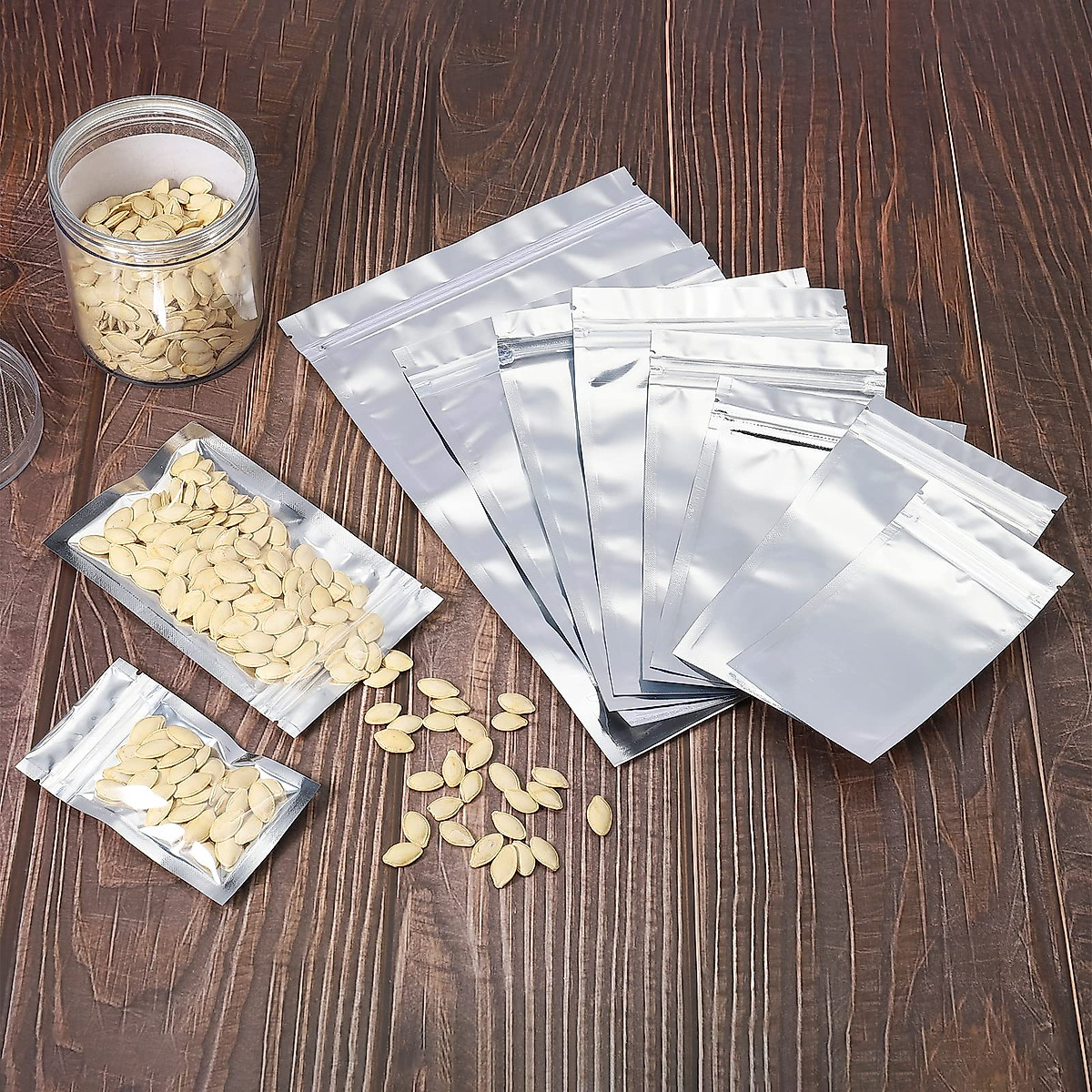 MECCANIXITY Holographic Bag 100 Pack 10cm x 6cm Resealable Smell Proof Bags for Food Storage