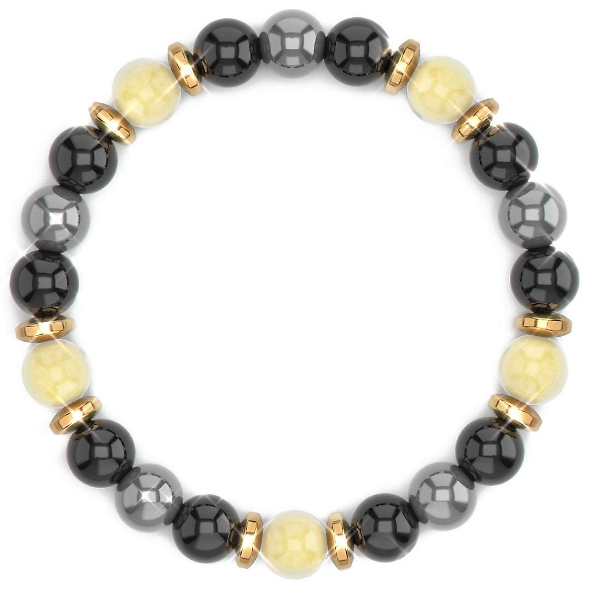 Citrine Crystal Hematite Feng Shui Black Obsidian Wealth Bracelet. Citrine Crystal Beaded Bracelets for Women and Men. 100% Wealth Generator and Lucky Money Attraction, Prosperity, Goals