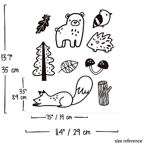 The Boho Design Forest Animal Wall Decals Peel and Stick for Kids, Baby Bedroom Nursery and Living Room, Vinyl Wall Stickers Decor, Original Artist Design. 36 pcs Adhesive Nordic Style (Black)