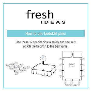 FRESH IDEAS Dust Ruffle, Spiral Push Pins to Keep Skirt in Place Bedding Accessories, Set of 12, White