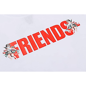DASWASDUA Men's V-Lone Friends Cupid Gun T-Shirt Hip Hop Big V Letter Print Cotton Fashion Loose Couple Crew Top Whte M