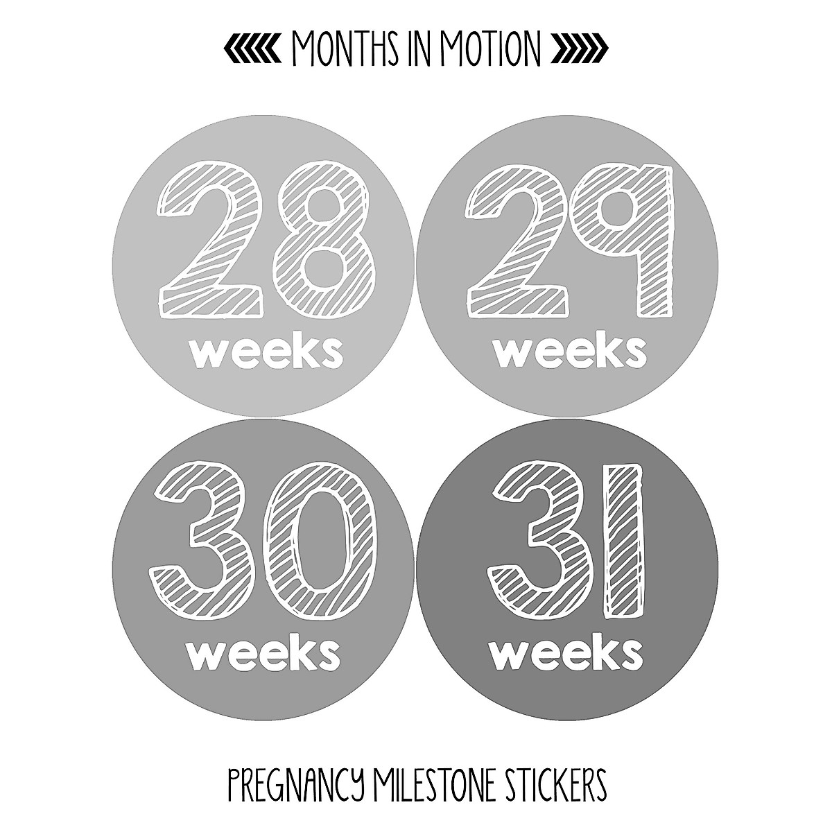 Months In Motion Pregnancy Weekly Belly Growth Stickers - Week to Week Pregnant Expecting Photo Prop - Maternity Keepsake - Baby Bump - Large Set of 36 Weekly Photo Sticker