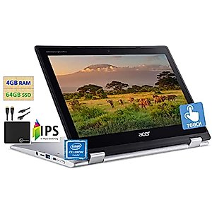 Acer 2022 Newest X360 Chromebook Spin 2-in-1 Convertible Laptop Student Business, Dual-Core Intel Celeron N4000 Processor, 11.6" HD Touch IPS, 4GB RAM, 64GB eMMC,Wi-Fi 5, Chrome OS+MarxsolCables