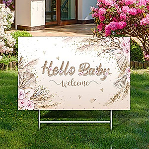 Baby Shower Yard Sign with Stake Gender Reveal Yard Sign Blue Pink Elephant Lawn Sign Gender Reveal Lawn Sign Welcome Baby Announcement Sign for Outdoor Baby Shower Decorations (Boho Style)