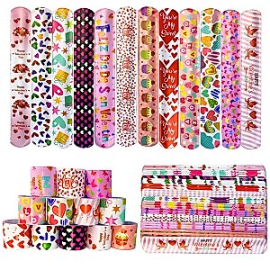 JoFAN 48 PCS Valentines Slap Bracelets Toys for Kids School Class Classroom Valentines Day Cards Gifts Prizes Party Favors