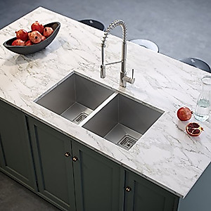 KRAUS Pax 31 1/2-inch 16 Gauge Undermount 50/50 Double Bowl Stainless Steel Kitchen Sink, KHU322