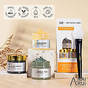 ANAI RUI Turmeric Clay Mask - Green Tea and Dead Sea Minerals, Spa Facial Mask Set for Pore Treatment/Smooth/Clarify, Indoor Use, 2.5 oz each