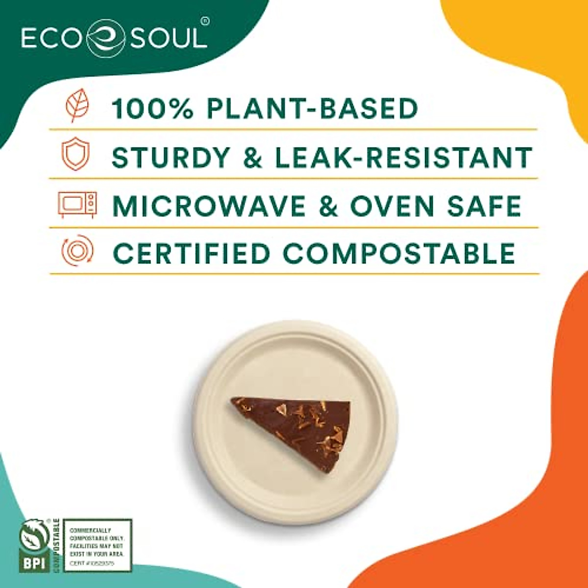 ECO SOUL 100% Compostable 6 Inch Paper Plates [100-Pack] Disposable Party Plates I Heavy Duty Eco-Friendly Sturdy Appetizer Plates Disposable I Biodegradable Unbleached Sugarcane Eco Plates