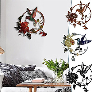 YPUIRR Round Metal Birds Wall Art Decor, Color Metal Flying Hummingbird with Lily Flower Wall Art Home Decoration, Wall Hangings Modern Metal Wall Art Circles for Living Room Garden, one size