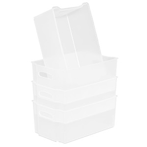 Minekkyes 4-Pack Plastic Freeze Bin, Stackable Freezer Storage Boxes, Chest Freezer Storage Containers, Matte Transparent