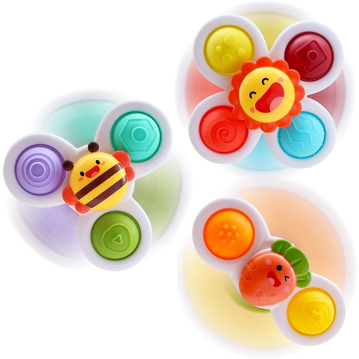 Suction Cup Spinner Toys for Baby, Pop it Fidget Toys for 1-3 Toddlers Gifts Spinning Top Sensory Toy Bath Toys Birthday Gifts for Boy Girl (3 Pcs)