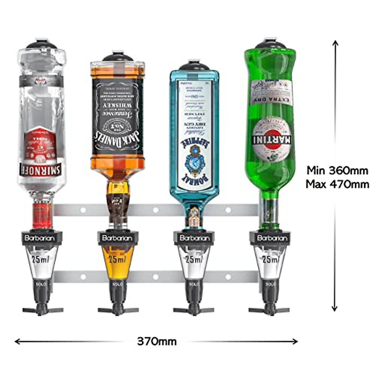 Barbarian Liquor Dispenser For Home Bar 3/4/6 Bottle Wall Mounted - Bar Butler Shot Measure Bracket Alcohol Wine Upside Down Drink Jigger Optics Man cave