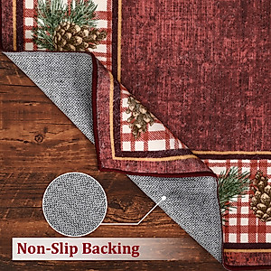 RUGSREAL Christmas Area Rug 8x10 Non Slip Washable Rug Pine Cones Area Rug Low Pile Ultra Thin Indoor Throw Carpet Rug for Laundry Dining Room, Red