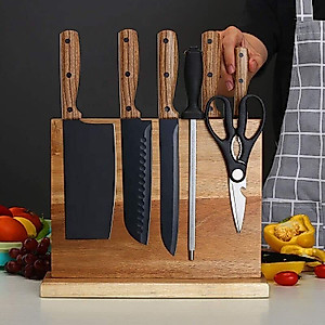 SENKEN Natural Acacia Hardwood Magnetic Knife Block - Double Sided Ultra Strong Neodymium Magnets - Knife Holder for 12+ Knives and Scissors