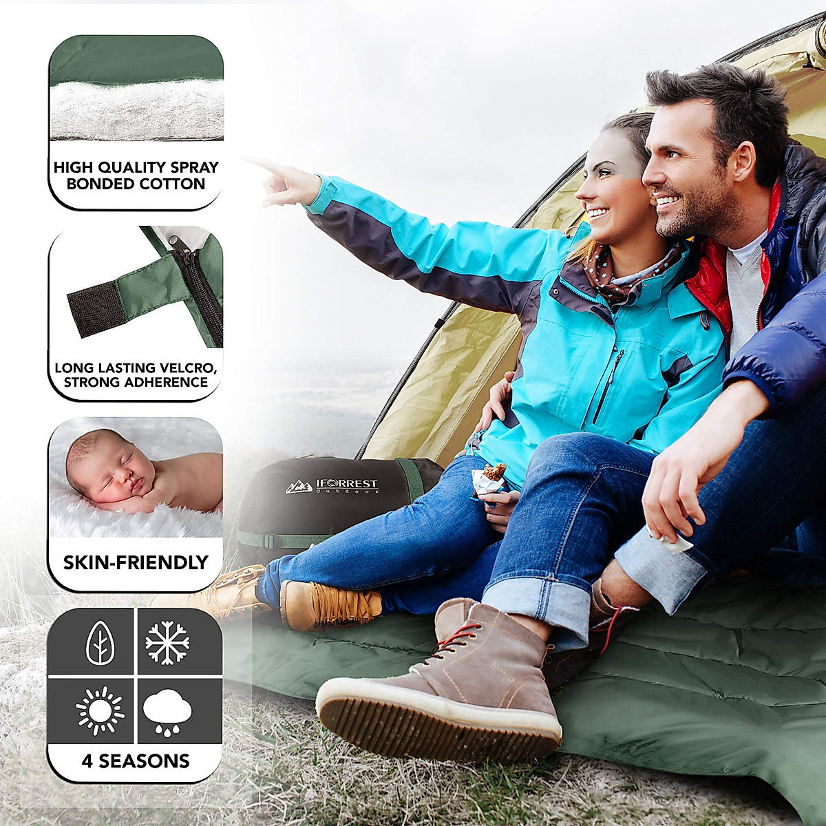 IFORREST Double Sleeping Bag for Adults - 2 Person Cold Weather(3-4 Seasons) Camping Bed, Extra-Wide & Warm - Queen Size XL