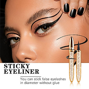 NewBang 3 Pcs Liquid Eyeliner Pen, Upgraded Self-adhesive Long-Lasting Waterproof Eyelash Glue Pen, Non Magnetic, No Blooming Quick Drying Eye Liner for Wear Normal False Eyelashes(Black , Brown