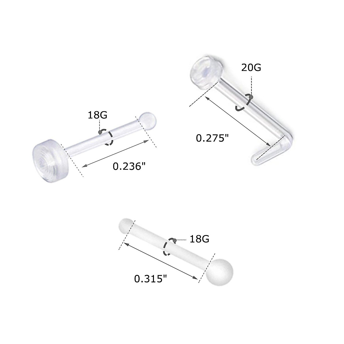 JFORYOU 18-20G Clear Acrylic Nose Ring Bioflex Stud Retainer Nose Piercing Body Jewelry for Men Women