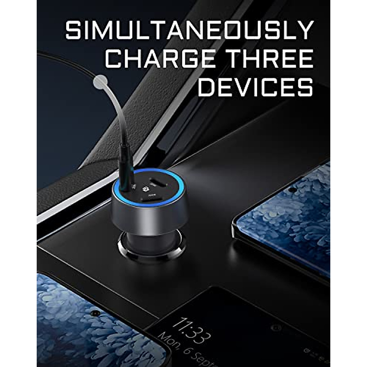 USB C Car Charger, Aergiatech 60W(20W Each) PD 3.0 Fast Car Charger Adapter 3-Port, Type C Car Charger Compatible with iPhone 13/13 Pro/12/12 Pro/11/X/SE, Galaxy S21/S20/Note20, iPad,Grey