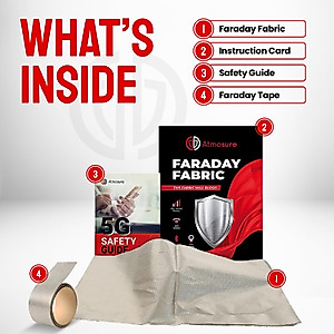 ATMOSURE Faraday Fabric (44" x 36") — 5G & EMF Blocker — Faraday Cage Electromagnetic Radiation Protection from 5G Cellular Signal, EMF, WiFi, Bluetooth, GPS — DYI Faraday Cage EMF Shield WiFi Jammer