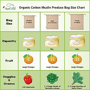Organic Cotton‌ ‌Produce‌ ‌Bags,‌ 5 Pcs. ‌Large,‌ Organic, and ‌Reusable‌ ‌Canvas‌ ‌Muslin‌ ‌‌‌Drawstring‌ ‌‌Sack‌ ‌for‌ Organizing, ‌Shopping,‌ Storage,‌ ‌Grocery,‌ Dust Cover, and ‌Gift