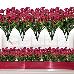 20 Bundles Artificial Flowers Outdoor Fake Flowers UV Resistant No Fade Faux Plastic Garden Porch Greenery Shrubs Window Box Decorating,Wedding Flower,Aisle Table Centerpiece Party (Rose)
