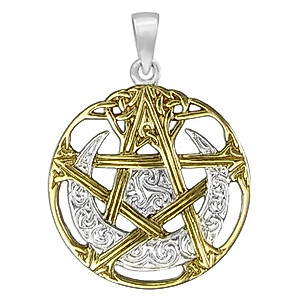 Dryad Design Celtic Moon Pentacle Pendant - Sterling Silver - 14k Gold Plated Wiccan Pagan Jewelry