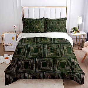 SRHMYWGY Duvet Covers Queen Size (90 X 90 Inches) - 3D Print Modern Hotel Luxury Fashion Geometric Texture Black Green Bedspreads - 3 Pieces (1 Duvet Cover + 2 Pillow Shams), Ultra Soft Microfiber