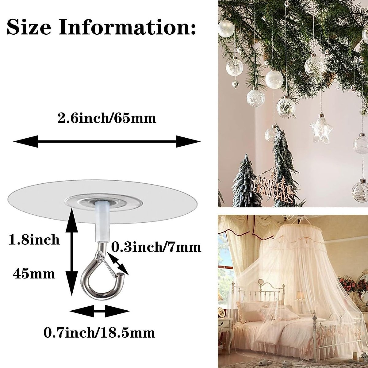Adhesive Ceiling Hooks, Sticky Hooks for Hanging, Drill Free Hanging Ceiling Hook, Heavy Duty Ceiling Hooks for Hanging Plants, Drop Ceiling Hooks for Lantern, String Lights, Wind Chime