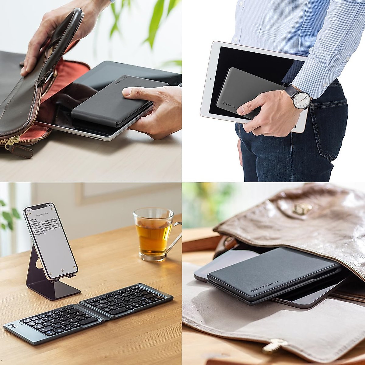 SANWA Foldable Bluetooth Keyboard, Rechargeable Wireless Folding Keypad, Portable & Slim, for Laptop Desktop Computer PC iPad/iPhone Tablet Smartphone, Compatible with MacBook, Windows, Android, iOS
