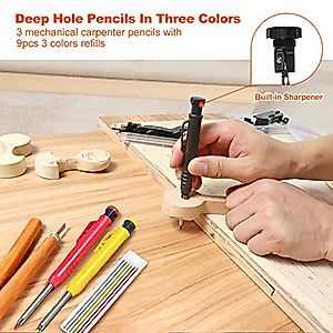 MARSBASE Multi-function Scribing Tool with Carpenter Pencils Aluminum Alloy Scribe Tool with Deep Hole Pencil Built-in Level, Scriber Marking Tools for Woodworking Line Marker