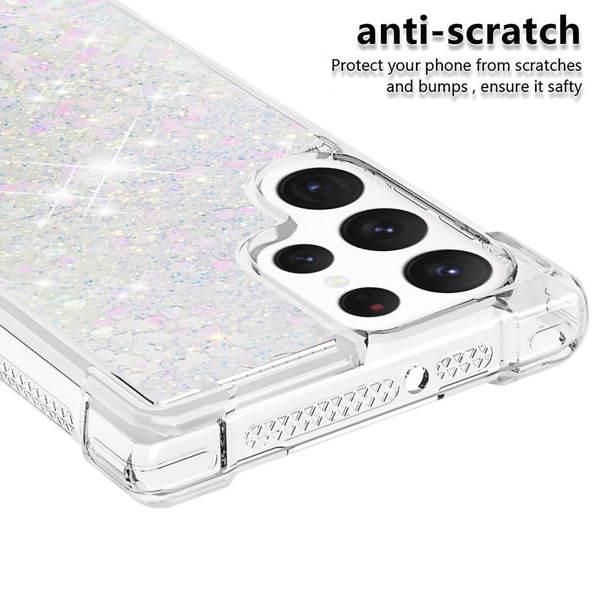 LEMAXELERS Compatible with Samsung S22 Ultra Case, Bling Glitter Liquid Case Floating Quicksand Shockproof Protective Sparkle Silicone Soft TPU Case for Samsung Galaxy S22 Ultra. YBL Love Silver Pink