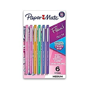 Paper Mate Flair Felt Tip Pens, Medium Point (0.7mm), Limited Edition Candy Pop Pack, 6 Count
