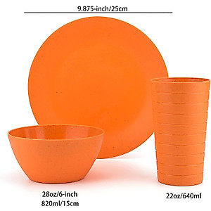 Wheat Straw Dinnerware Unbreakable Wheat Straw Tumblers, Bowls & Plates Dinnerware Set | Set of 18 in 6 Assorted Color | Dishwasher safe, BPA Free