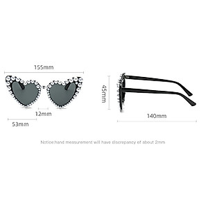 COTIA Luxury Fine Shimmering Love Pearl Sun Glasses Women Heart Glasses Casual Bling Sunglasses (white)