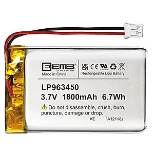 EEMB Lithium Polymer Battery 3.7V 1800mAh 963450 Lipo Rechargeable Battery Pack with Wire JST Connector for Speaker and Wireless Device- Confirm Device & Connector Polarity Before Purchase(1)