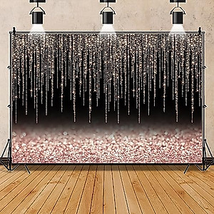 Pnylzzyxh Black and Rose Gold Backdrop Glitter Photography Background for Girl Women Birthday Wedding Baby Shower Bridal Shower Vinyl Abstract Backdrop Party Decoration Banner Photo Props 10x8ft