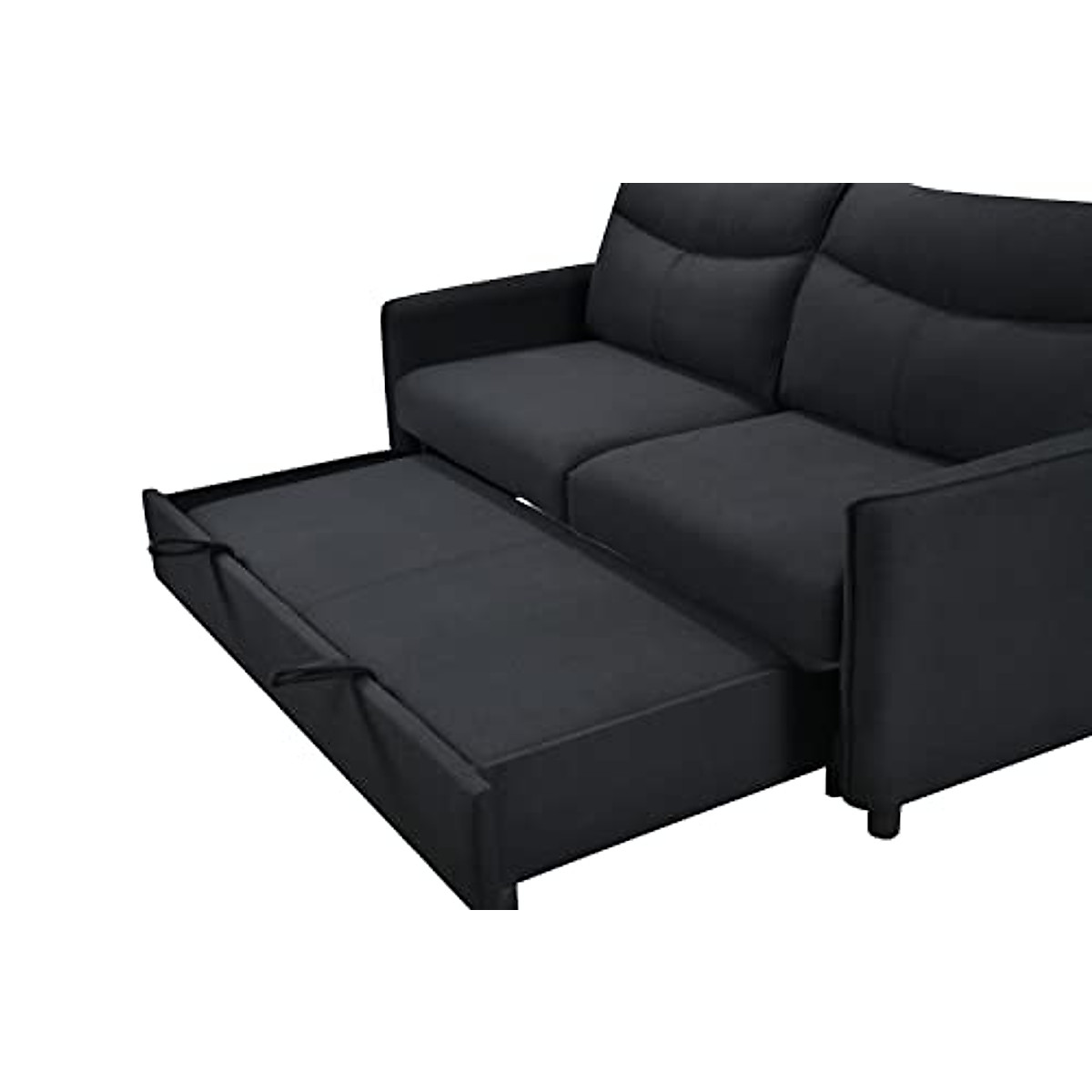 ERYE 3-in-1 Tufted Futon Loveseat Convertible Sleeper Bed W/Pull Out Sleep Daybed, Functional Reclining Backrest Love Seat Sofa & Couch for Living Room Sofabed, Queen, Black W/ 2 Pillows