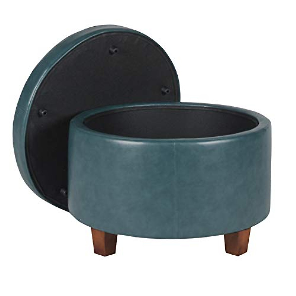 HomePop Round Leatherette Storage Ottoman with Lid, Teal