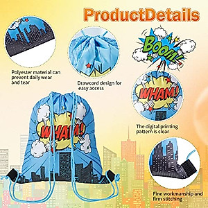 12 Pcs Hero Party Favors Bags Comic Heroes Drawstring Bag Backpacks Goodie Candy Gift Bags Boom Hero Theme Birthday Decoration Supplies Kids Boy Classroom Rewards Prize Treat Bag (Hero, 10 x 12 Inch)