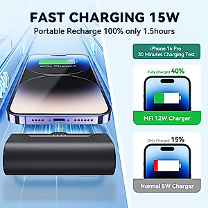 TCNOLL Mini Portable Charger 4800mAh Small Power Bank Battery Charger Fast Charging 15W Ultra-Compact Lightning Output External Battery Pack for iPhone 14 Pro Max 13 12 11 8 7 6s iPad 2024