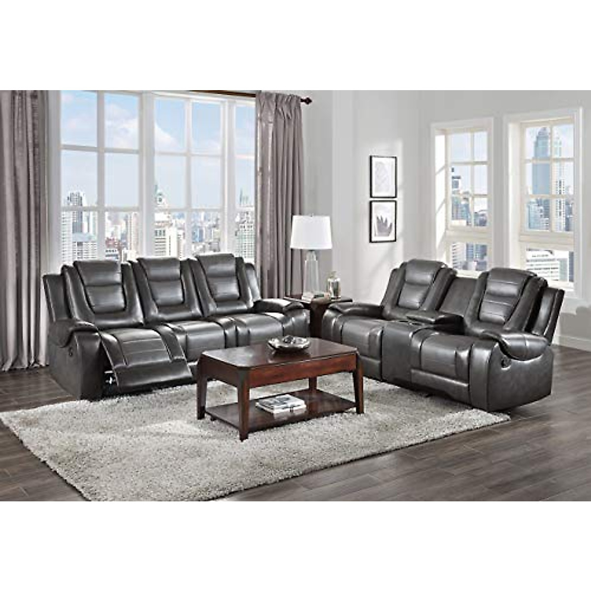 Lexicon Matteo Double Glider Reclining Loveseat, Two-Tone Gray