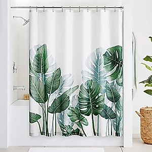 KGORGE Shower Curtains for Bathroom - Tropical Leaves Plant on White Background Odorless Curtain for Bathroom Showers and Bathtubs, 72 x 72 inches Long, Hooks Included